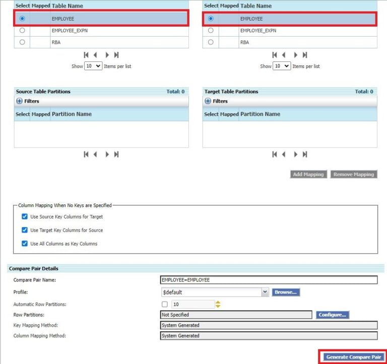 Oracle Goldengate Veridata Comparing Data Between Tables Oracle Scn