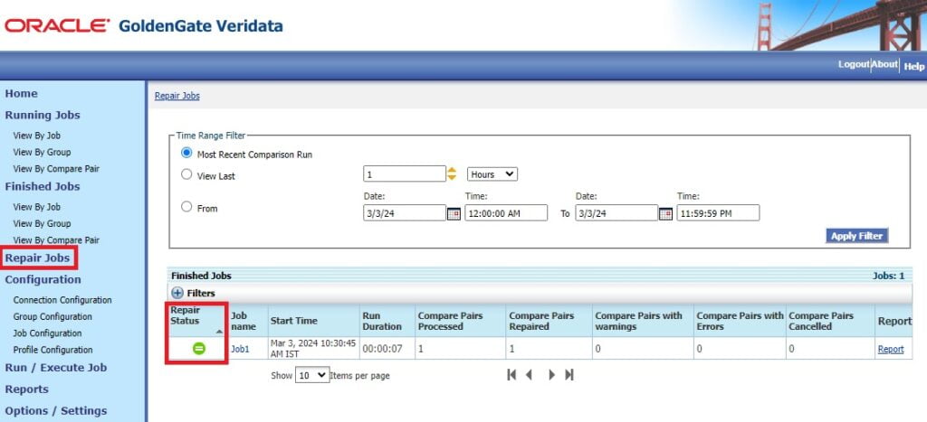 Oracle GoldenGate Veridata - Automatic Repair Feature - ORACLE-SCN