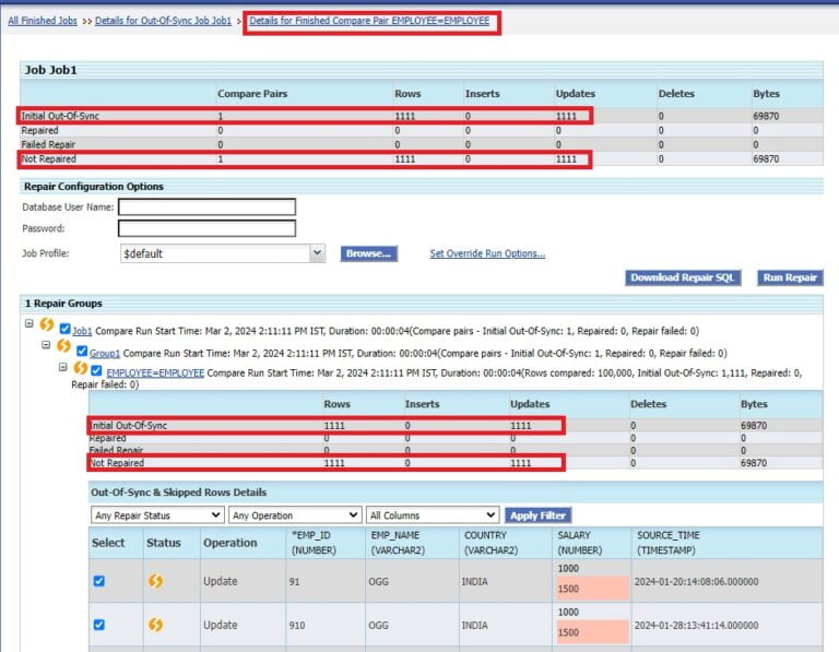 Oracle GoldenGate Veridata - Automatic Repair Feature - ORACLE-SCN
